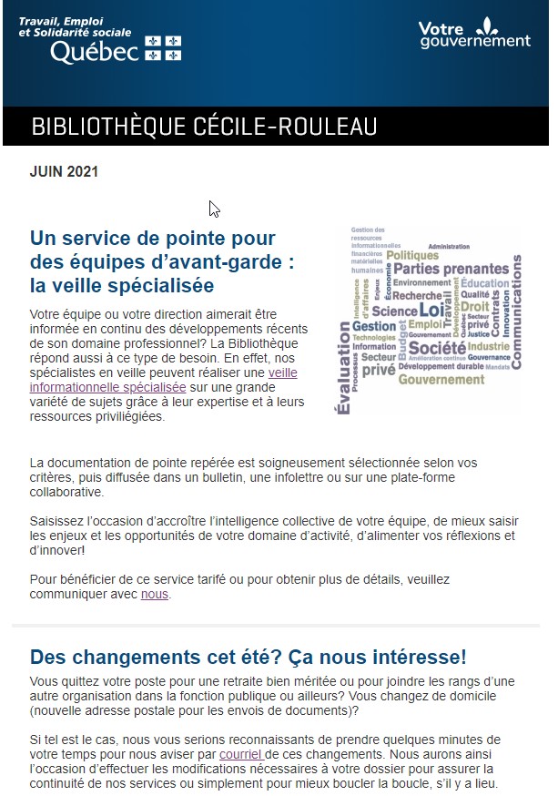 Infolettre du mois de juin 2021 – Ministère de l'Emploi et de la ...